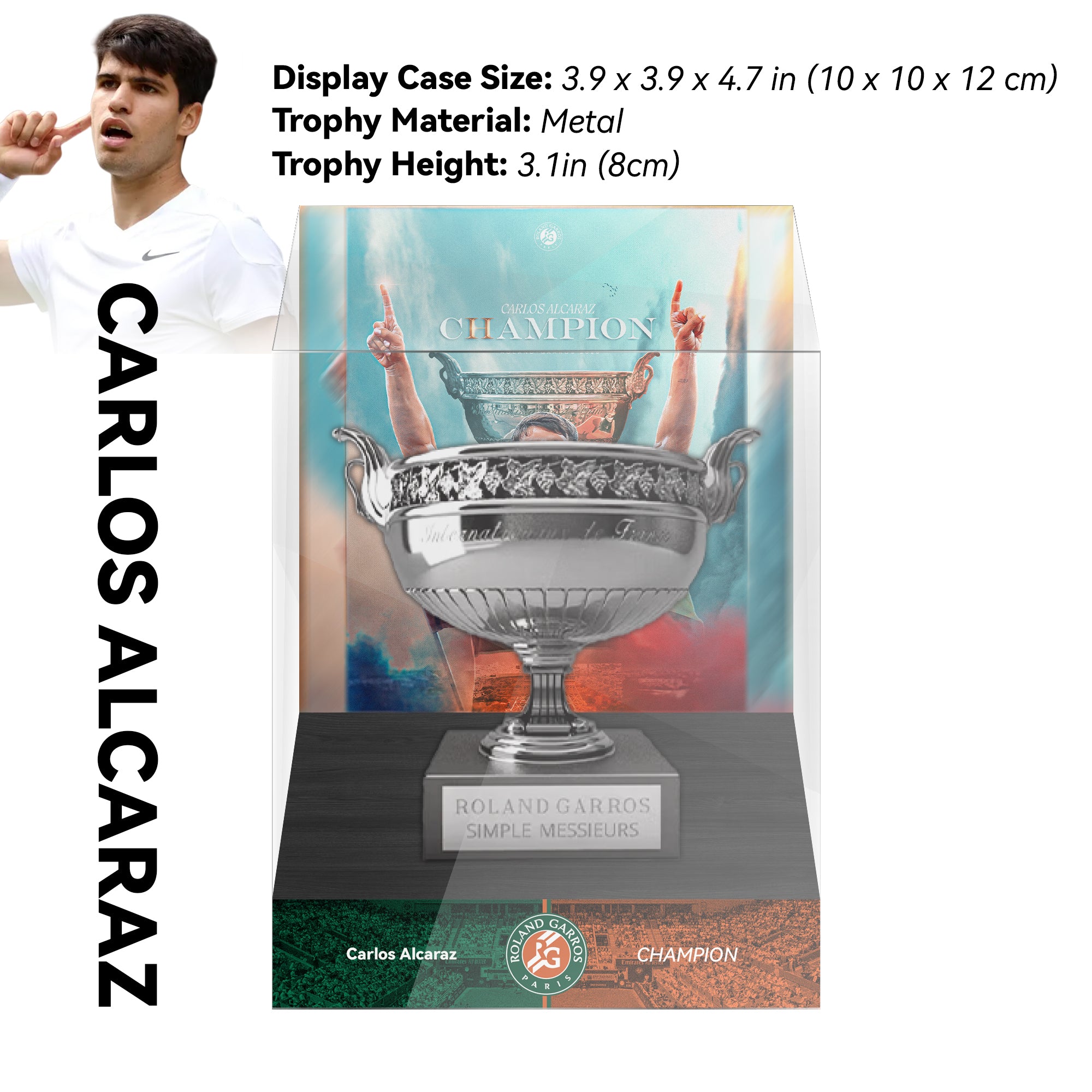 CARLOS ALCARAZ Champions 8cm Metal Tennis Trophy with Acrylic Display – Stonesing