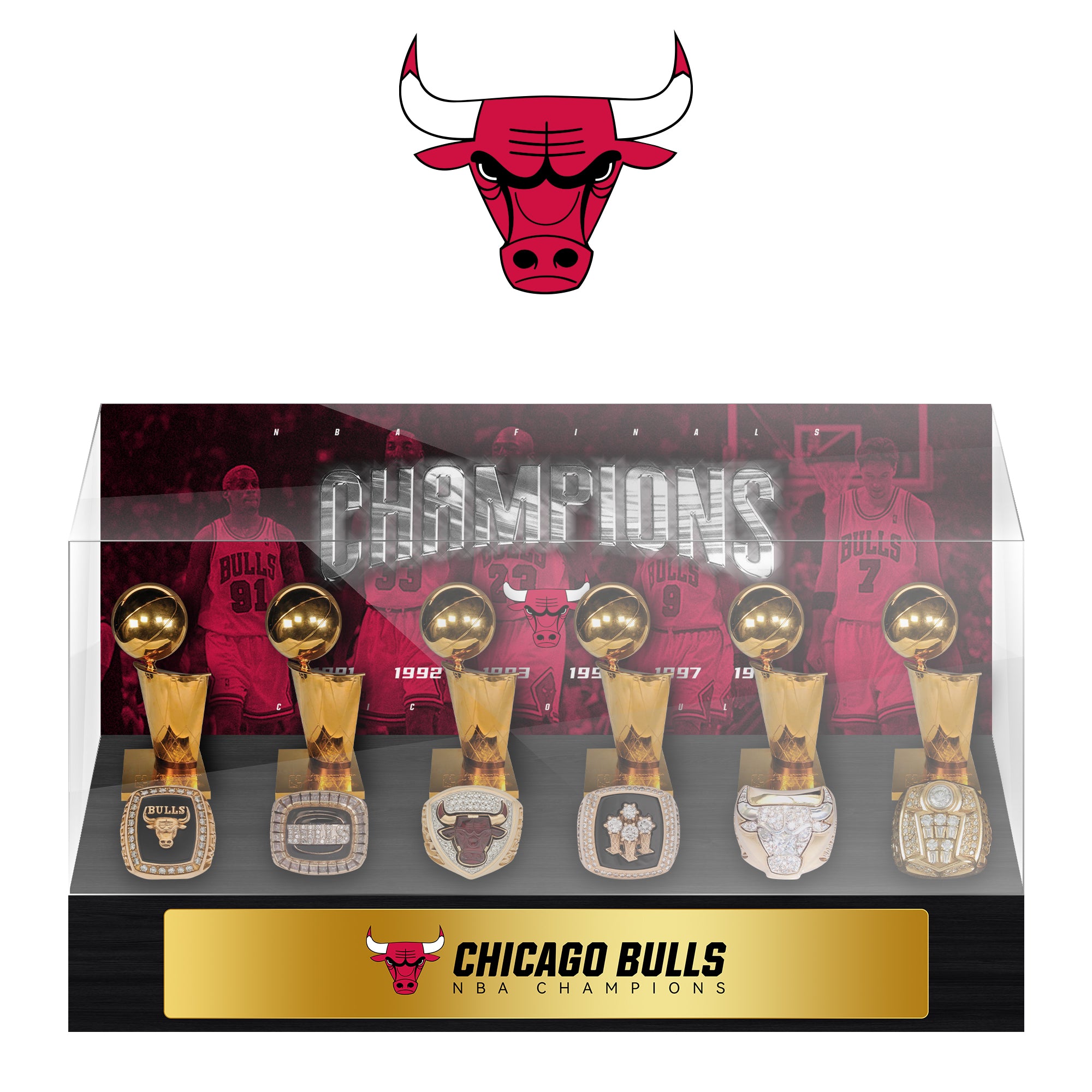 Chicago Bulls NBA Trophy And Ring Display Case SET – Stonesing
