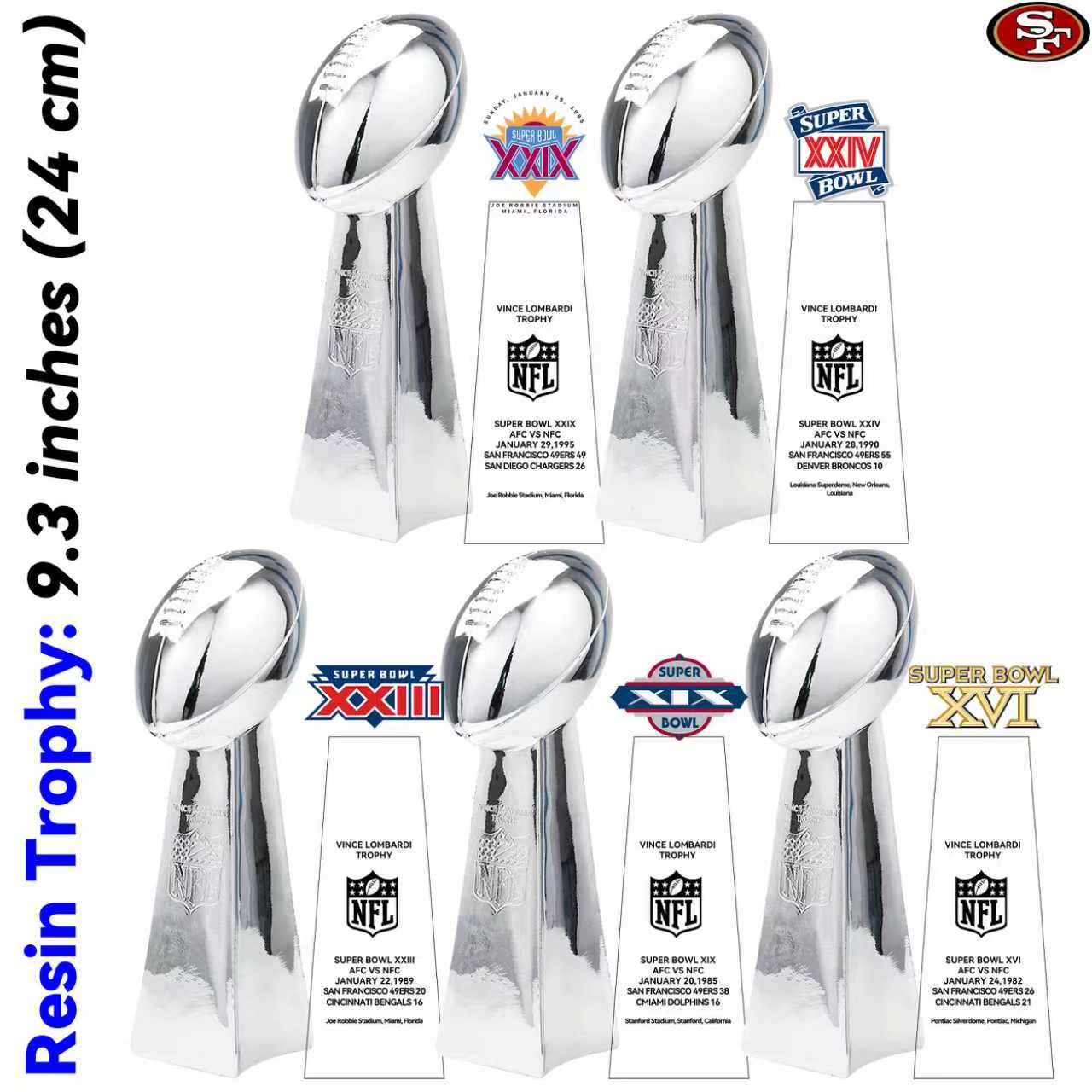 San Francisco 49ers 5 Super Bowl trophies – Stonesing