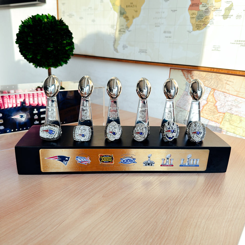 New England Patriots Super Bowl Championship Trophy Ring Display Case ...