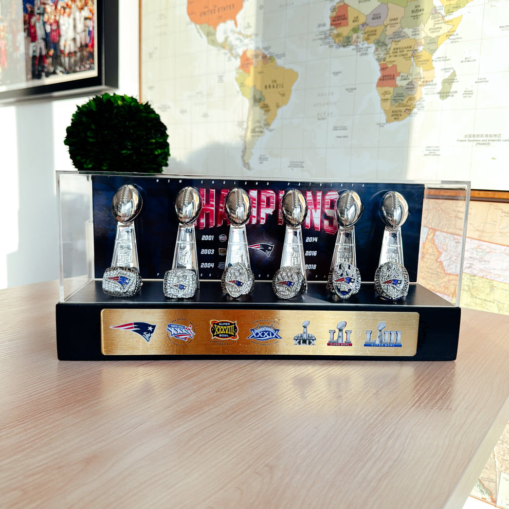 New England Patriots Super Bowl Championship Trophy Ring Display Case ...