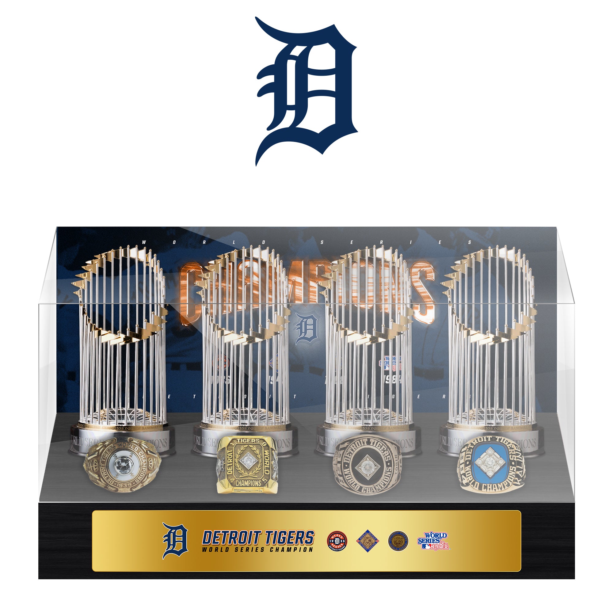 Detroit Tiger MLB World Series Championship Trophy And Ring Display Ca ...